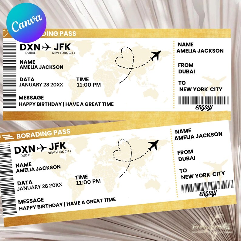 Gold Boarding Pass Golden Boarding Pass Gold Trip Ticket Golden Trip ...