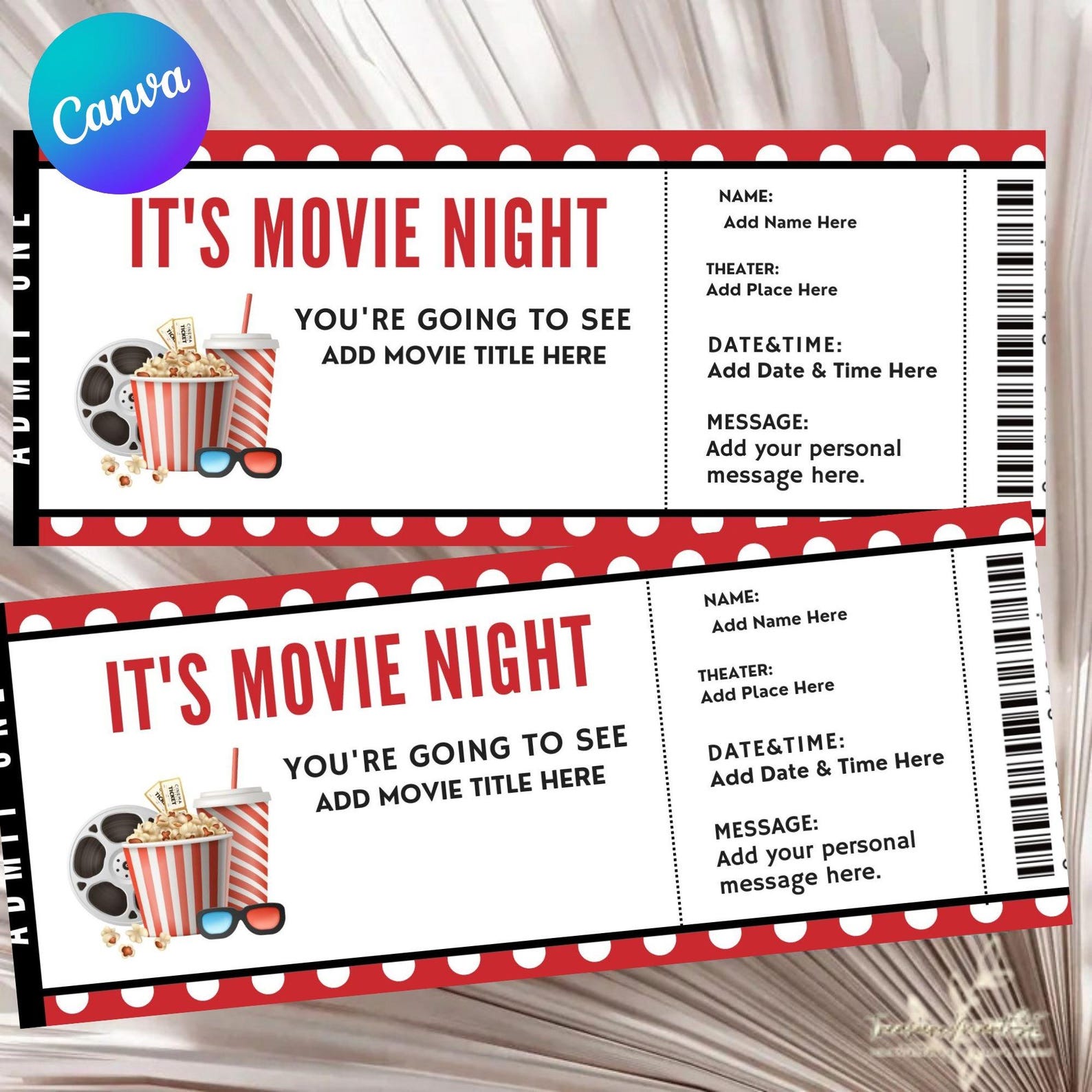 Printable MOVIE Gift Tickets. Cinema Themed Gift Reveal Ticket ...