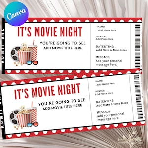 Printable MOVIE Gift Tickets. Cinema Themed Gift Reveal Ticket ...