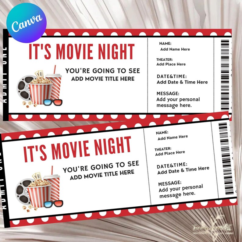 Printable MOVIE Gift Tickets. Cinema Themed Gift Reveal Ticket ...