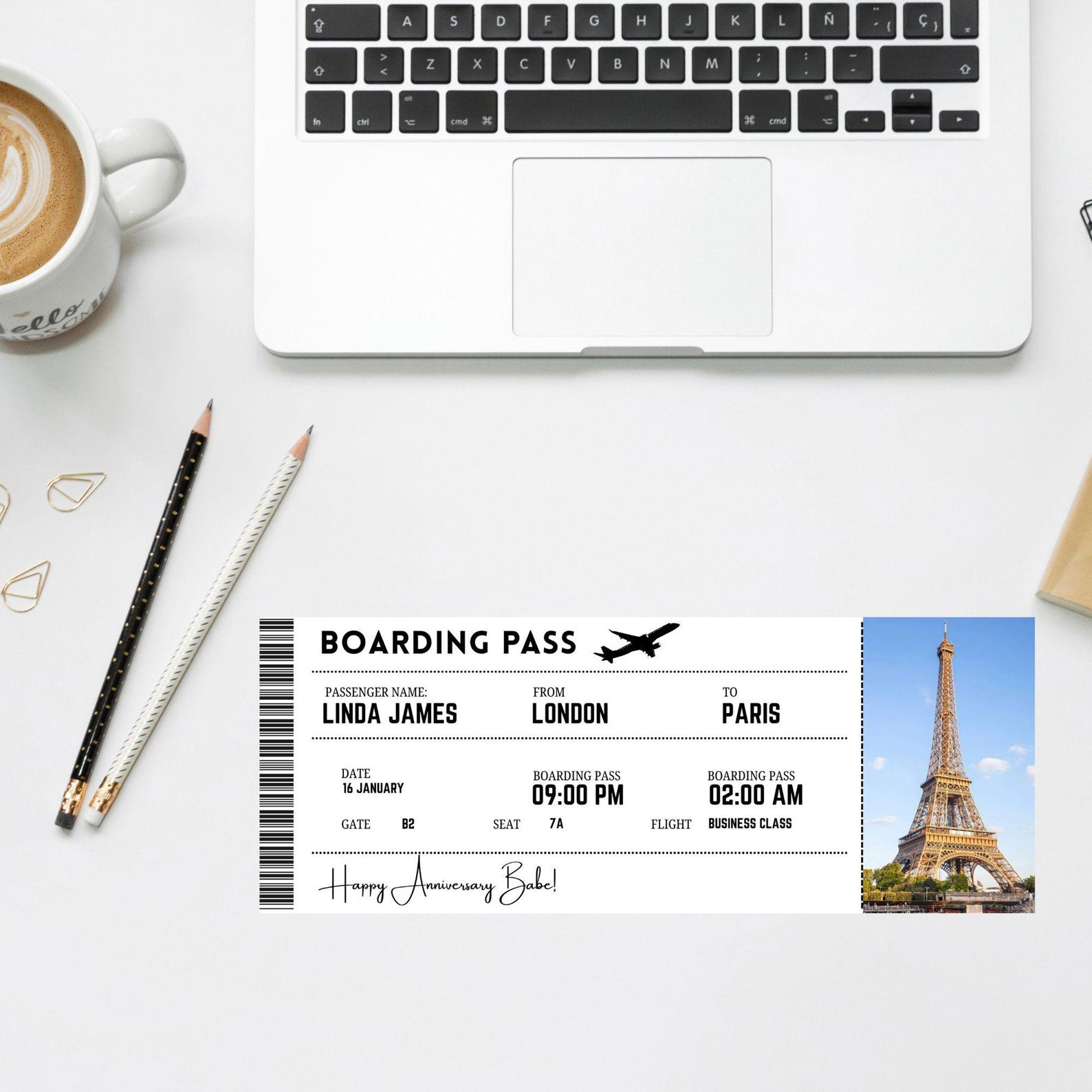 Bearbeitbare Bordkartenvorlage, druckbares personalisiertes Flugticket ...