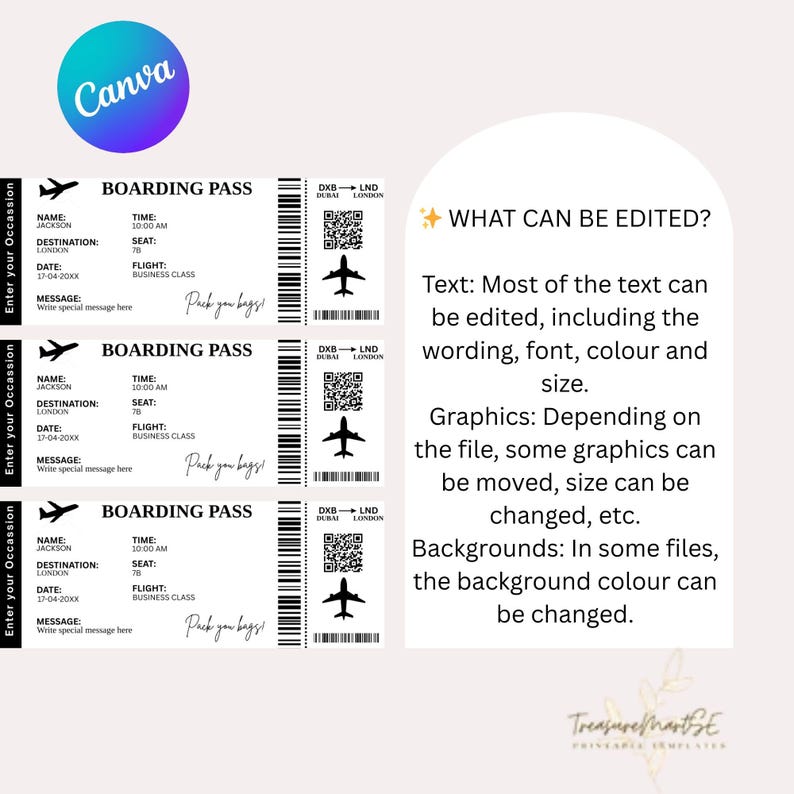 Editable Boarding Pass Template, Printable Plane Ticket, Personalized ...