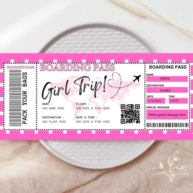 Custom Girls Trip Boarding Pass Template, Editable Canva Surprise ...