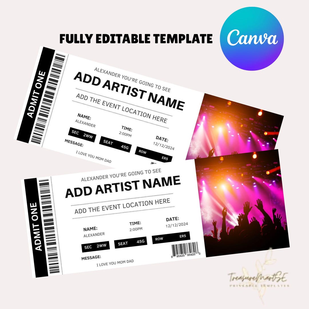 Custom Printable Concert Ticket, Concert Ticket Download, Customized ...
