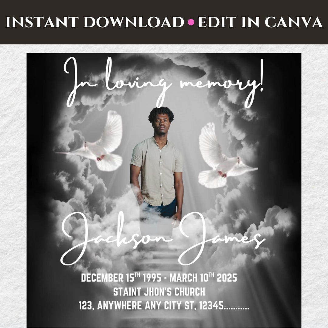 Memorial Funeral Announcement Flyer, DIY Flyer Template Design, in ...