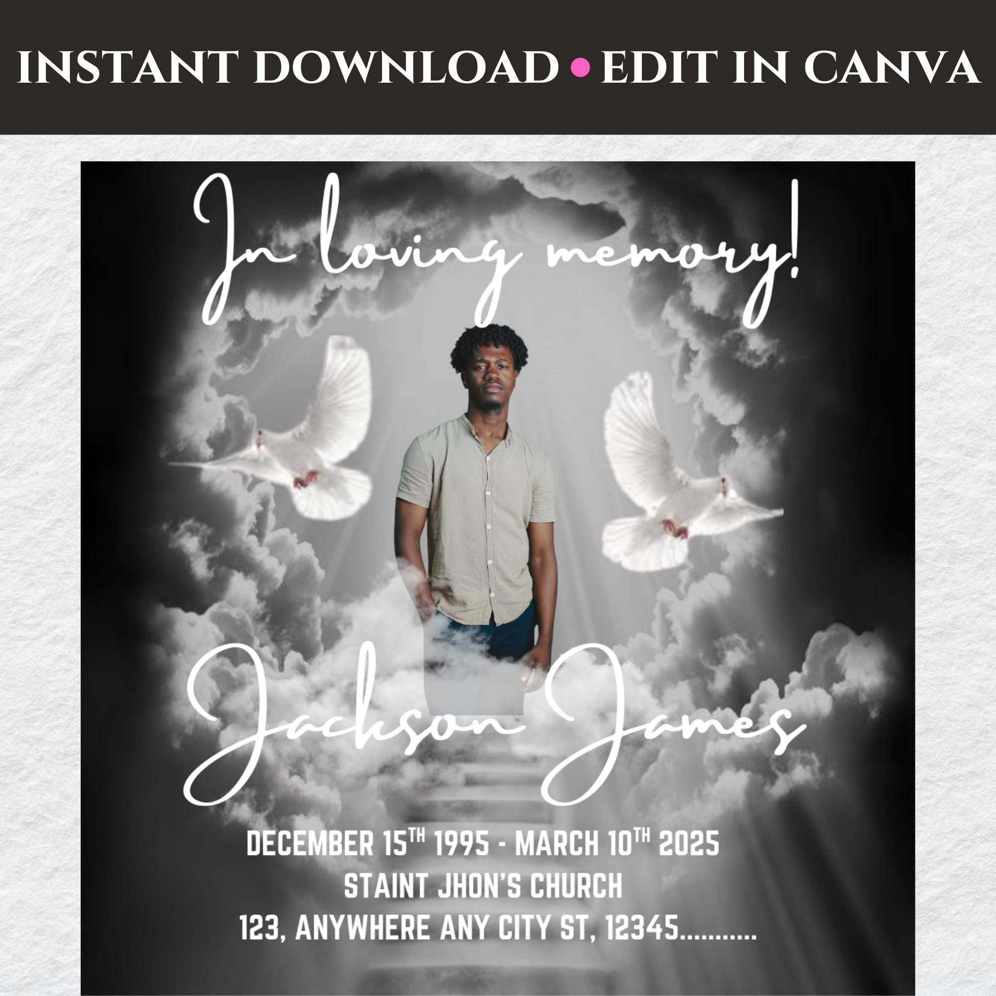 Memorial Funeral Announcement Flyer, DIY Flyer Template Design, in ...