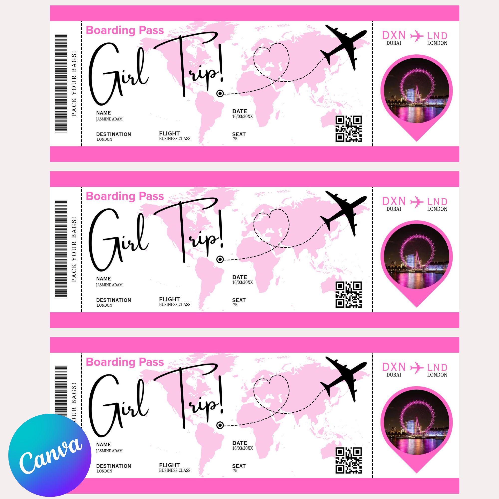 Editable Boarding Pass Template, Printable Personalized Airline Ticket ...