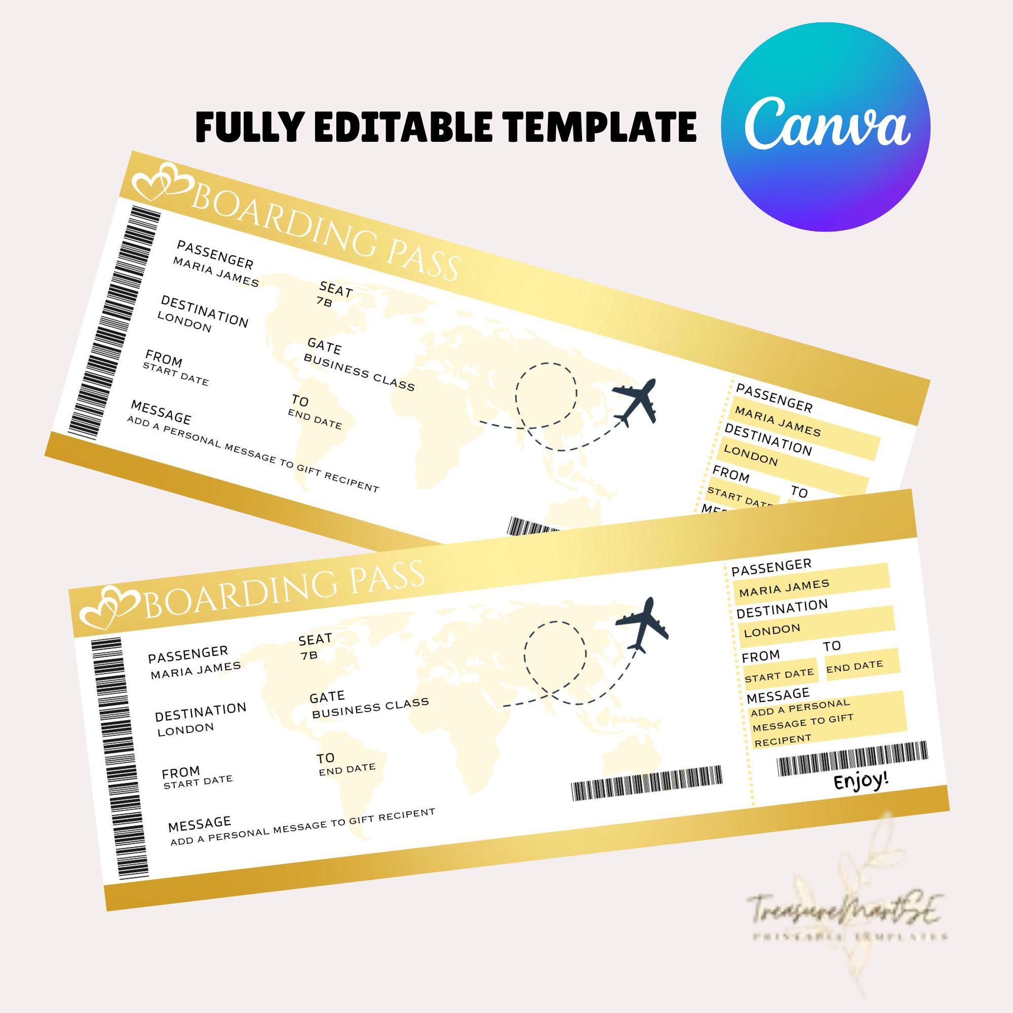 Gold Boarding Pass Golden Boarding Pass Gold Trip Ticket Golden Trip ...