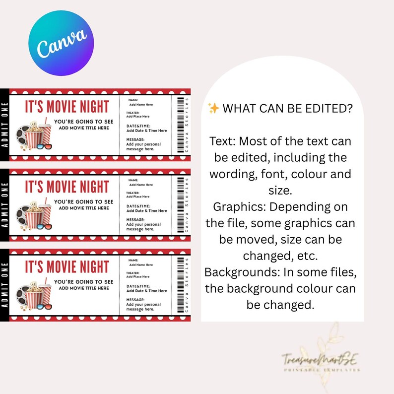 Printable MOVIE Gift Tickets. Cinema Themed Gift Reveal Ticket ...