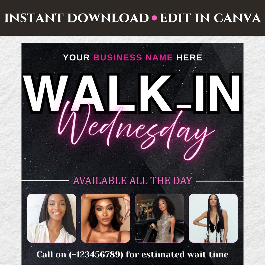 Walk Ins Flyer, Walk in Welcome Flyer Walk in Wednesday, Hair Booking ...