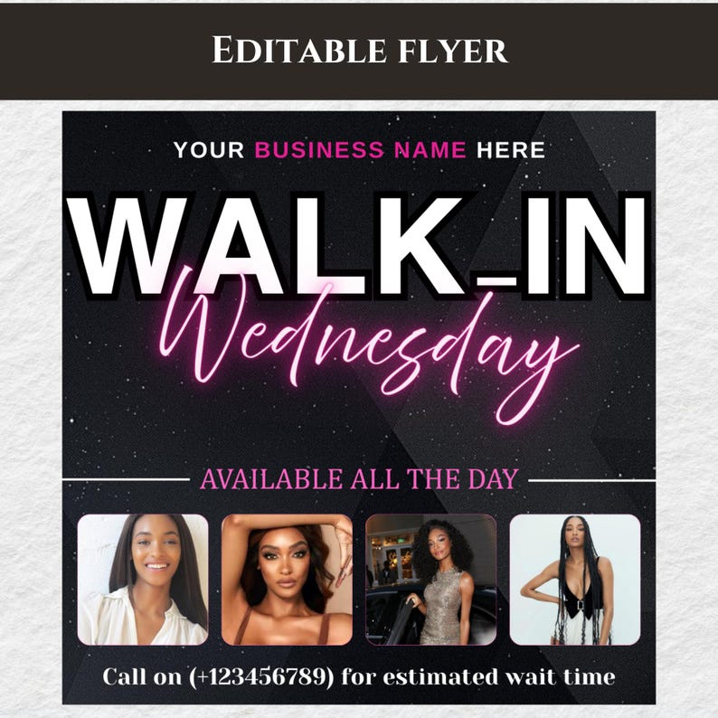 Walk Ins Flyer, Walk in Welcome Flyer Walk in Wednesday, Hair Booking ...