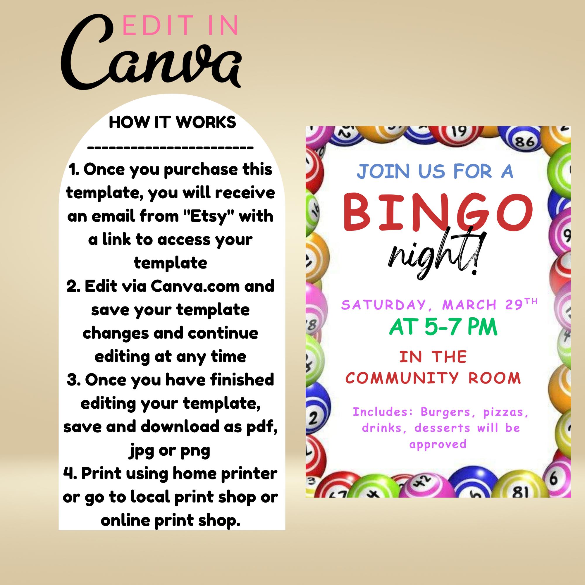 Editable Bingo Night Flyer Template, Night Game Invite, School Family ...