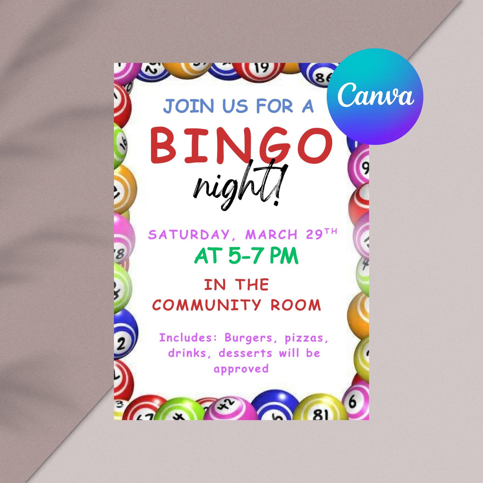 Editable Bingo Night Flyer Template, Night Game Invite, School Family ...