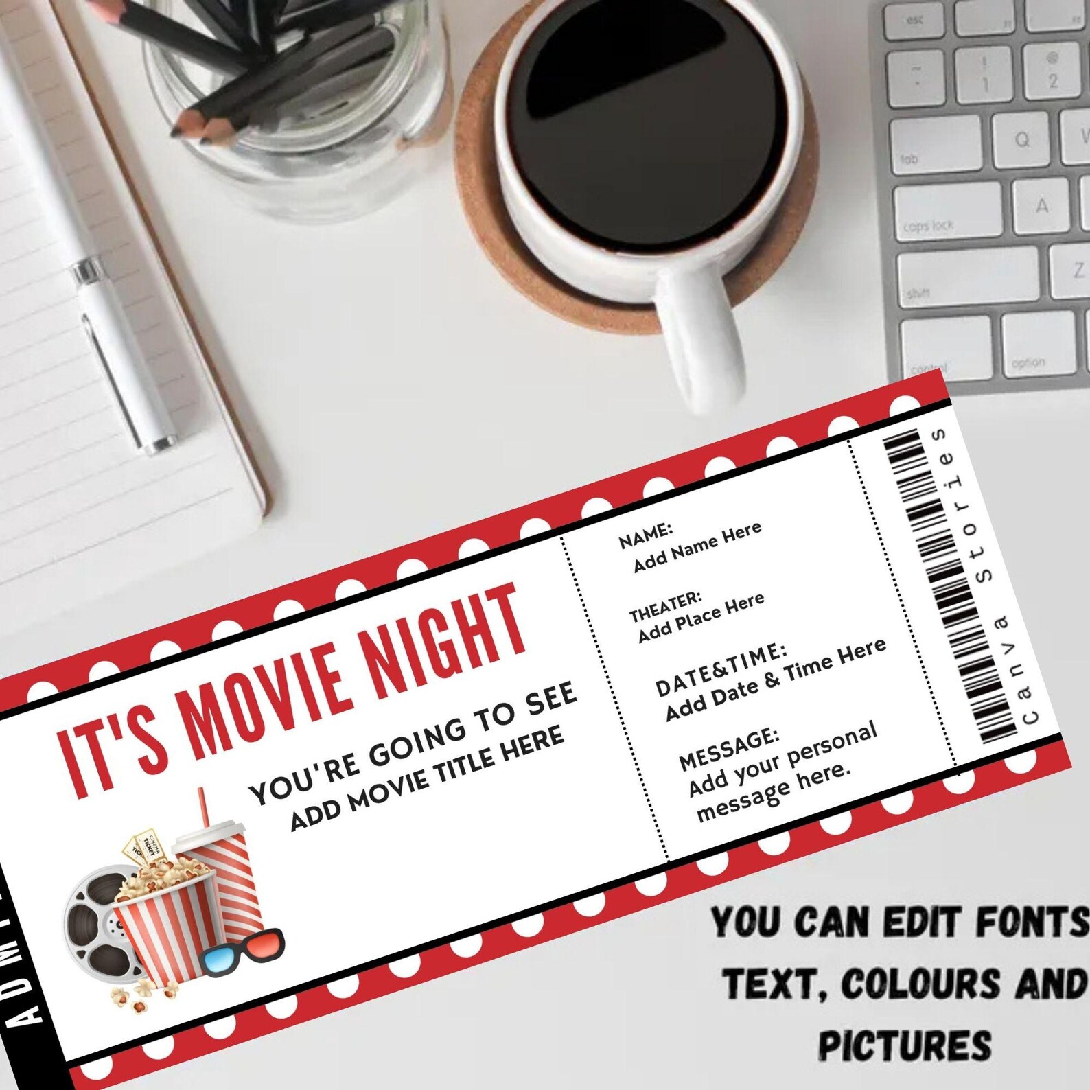 Printable MOVIE Gift Tickets. Cinema Themed Gift Reveal Ticket ...