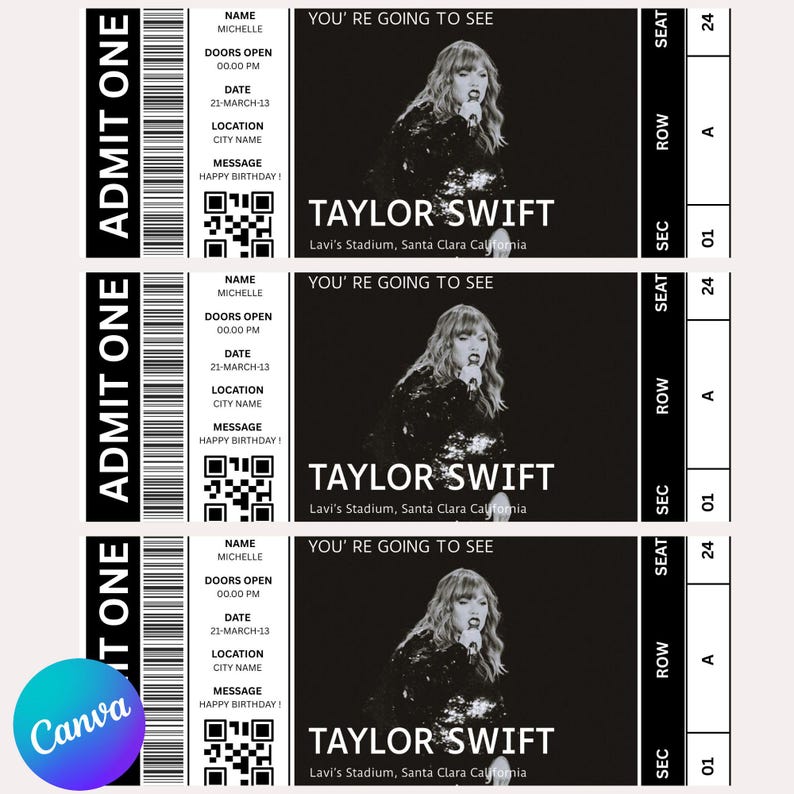 Editable Concert Ticket Canva, DIY Tickets Template, Printable Custom ...