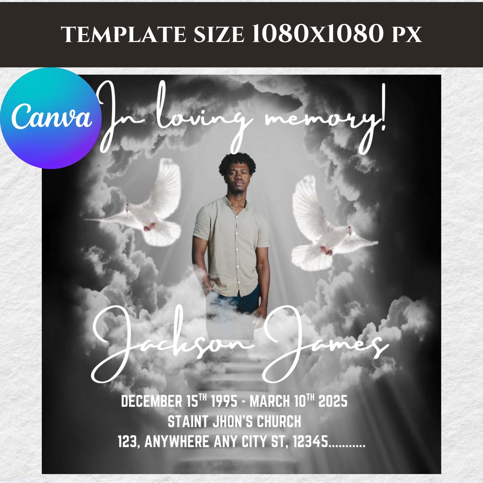 Memorial Funeral Announcement Flyer, DIY Flyer Template Design, in ...