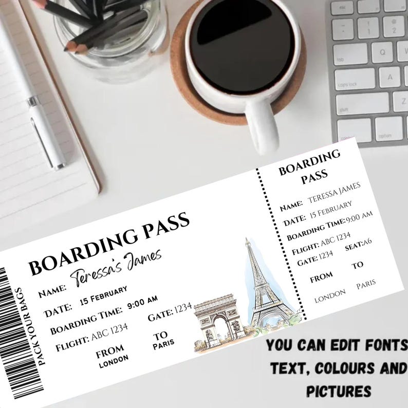 Editable Boarding Pass Template, Canva Boarding Pass, Printable ...