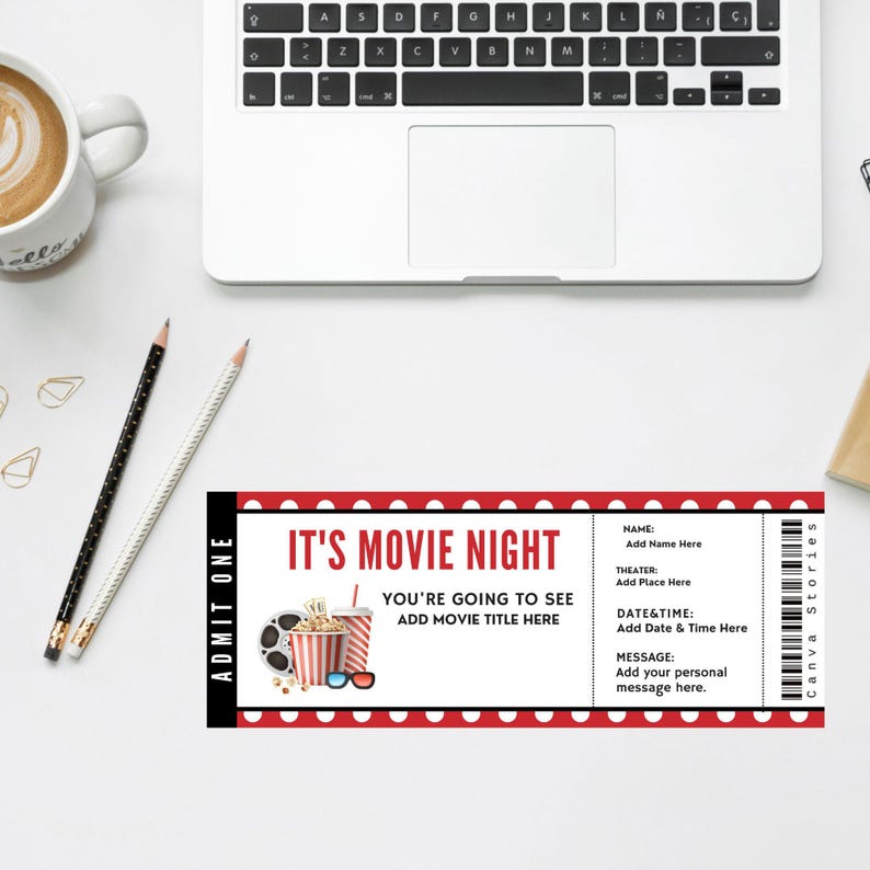 Printable MOVIE Gift Tickets. Cinema Themed Gift Reveal Ticket ...