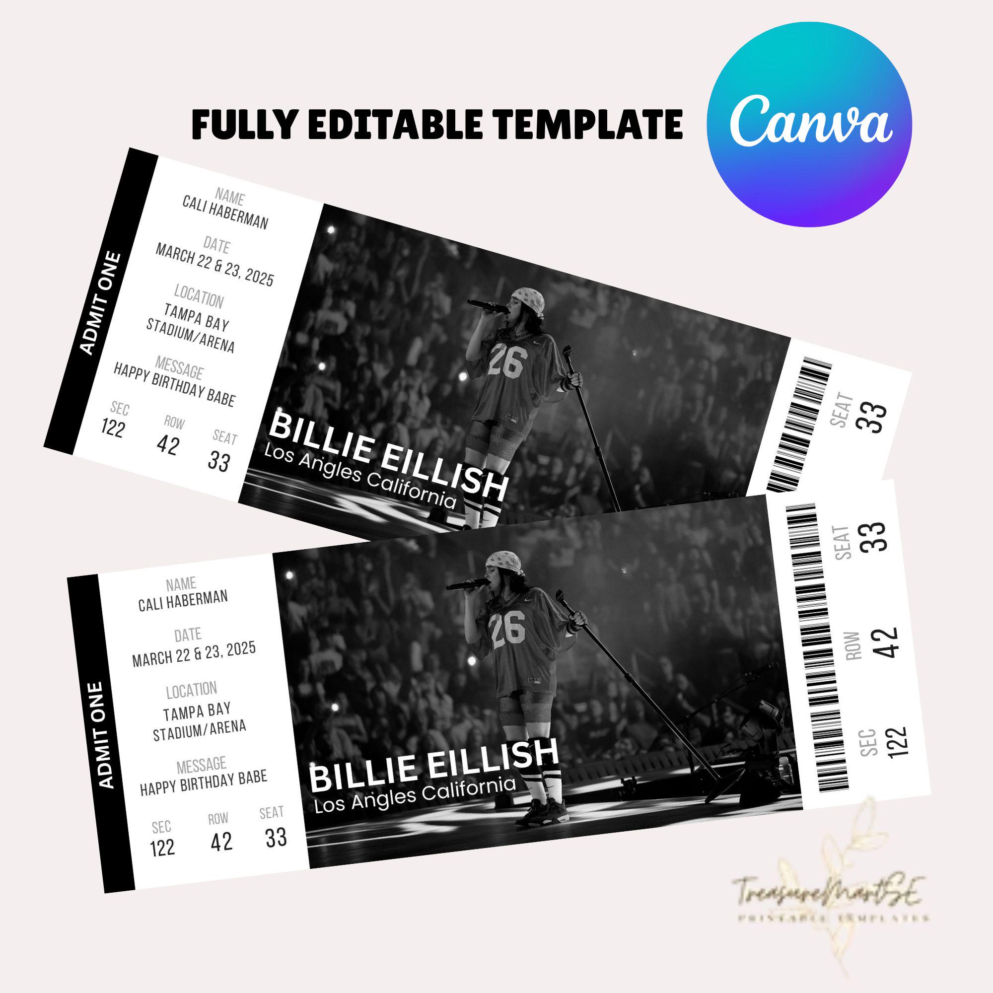 Editable Concert Ticket Canva, DIY Tickets Template, Printable Custom ...