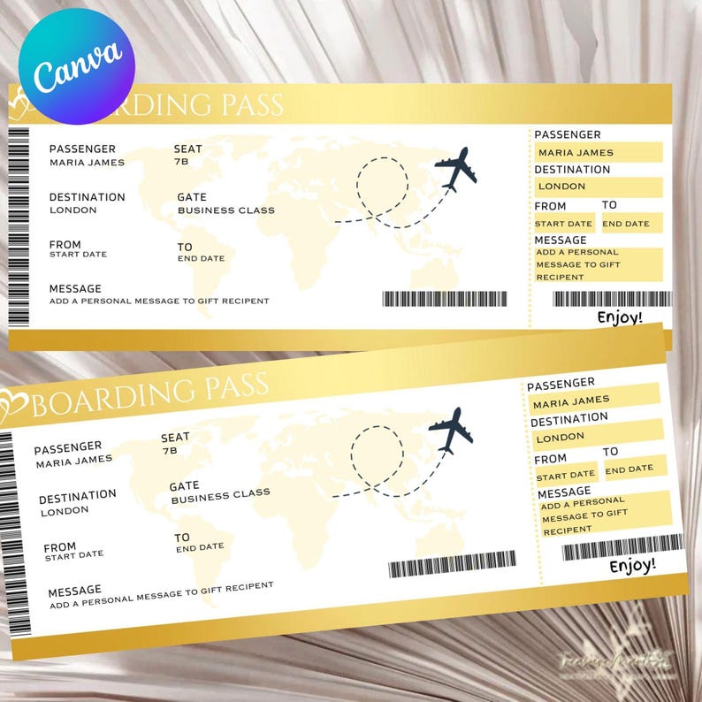 Gold Boarding Pass Golden Boarding Pass Gold Trip Ticket Golden Trip ...