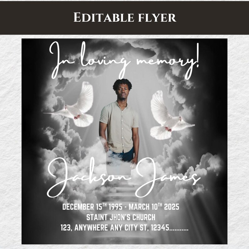 Memorial Funeral Announcement Flyer, DIY Flyer Template Design, in ...