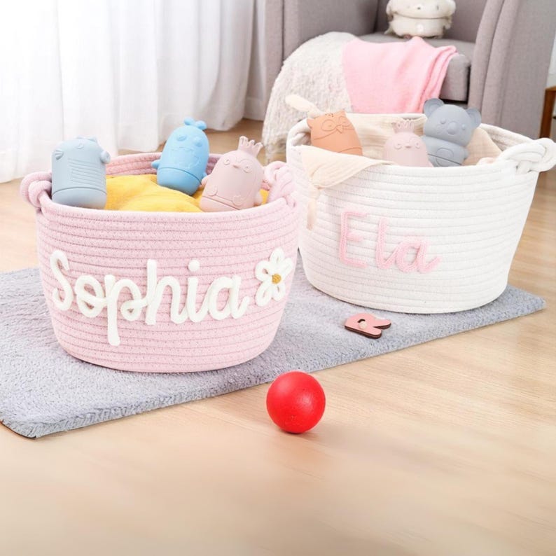 Personalized Pet Toy Basket: Handmade Cotton Rope Storage With Yarn ...