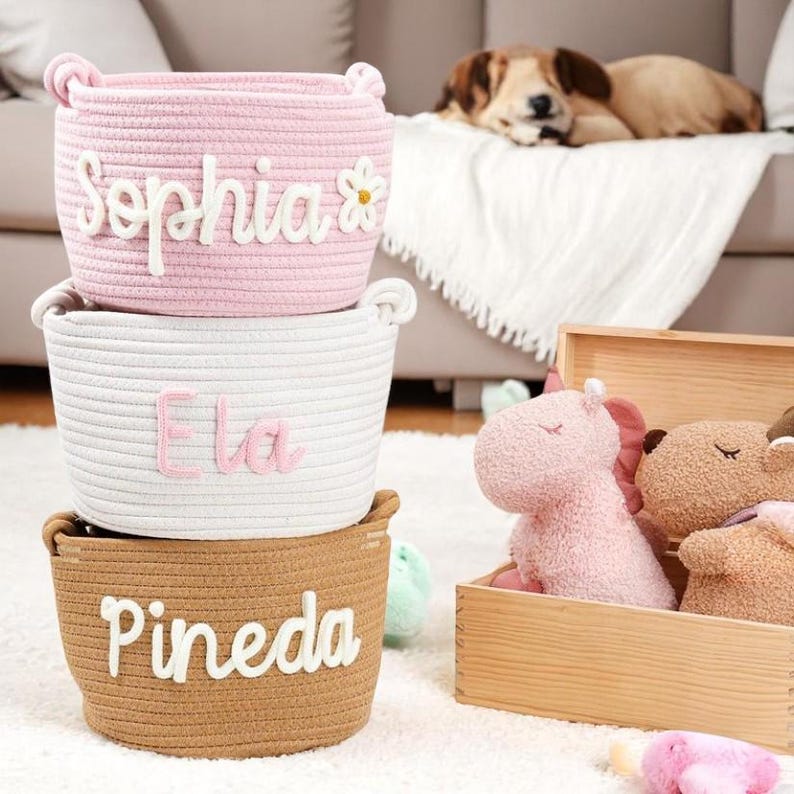 Personalized Pet Toy Basket: Handmade Cotton Rope Storage With Yarn ...