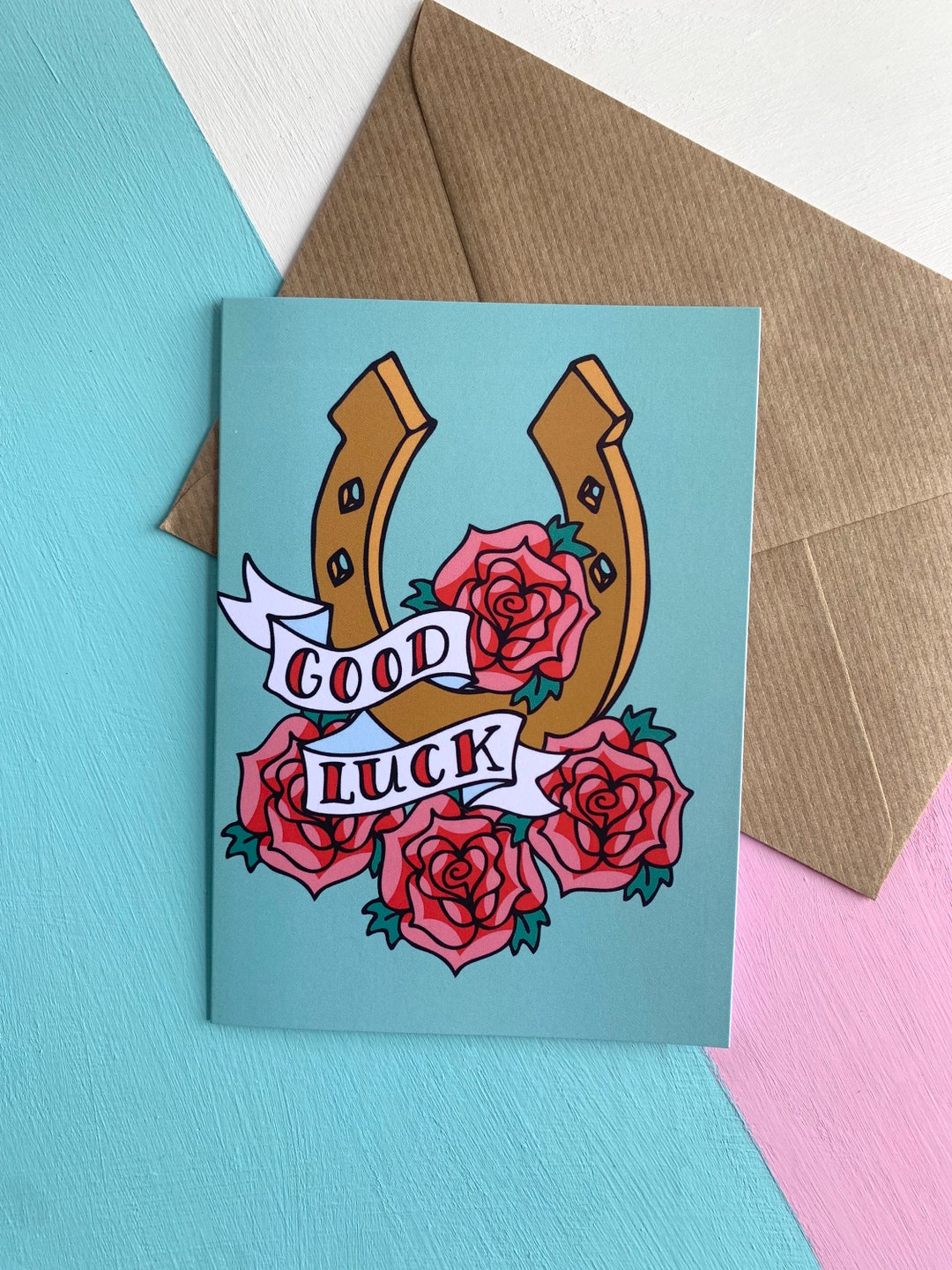 Vintage Retro Illustrated Good Luck Card - Etsy