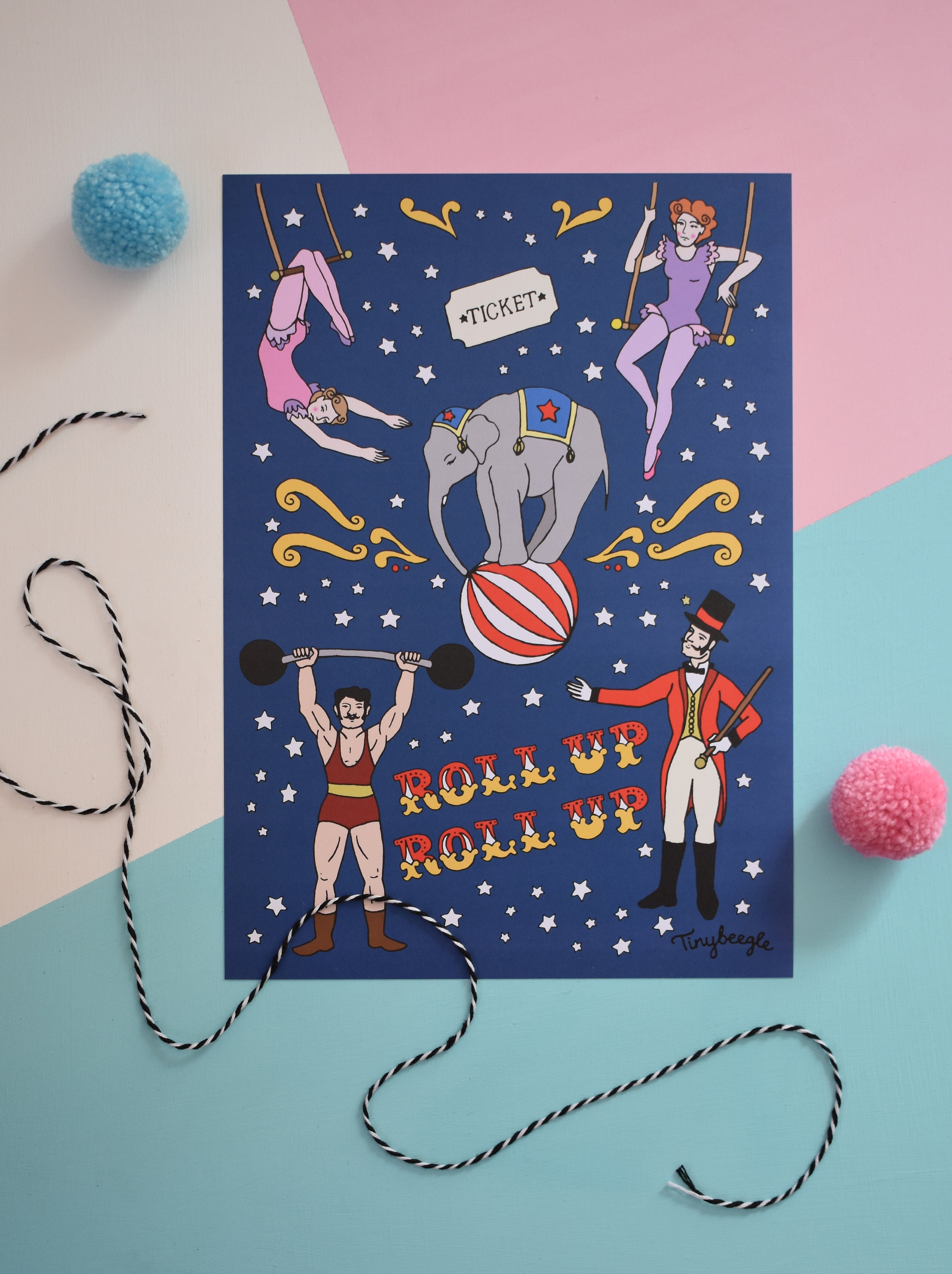 Roll Up Circus Impresión A4 Vintage retro Illustration por Tinybeegle ...