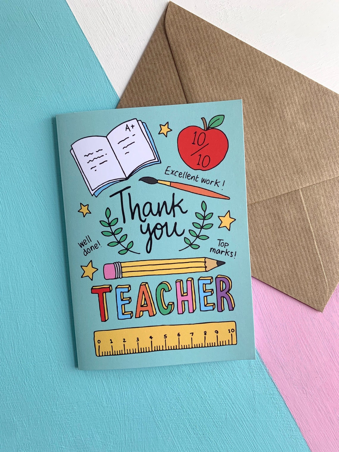 Thank You Teacher Illustrated Greetings Card - Etsy