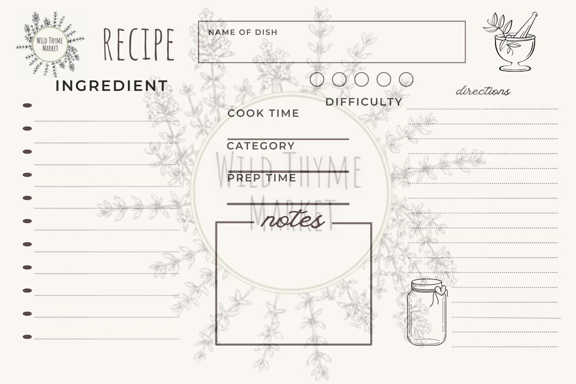 Printable Recipe Card | 4x6 Digital Download | Cottagecore Kitchen ...