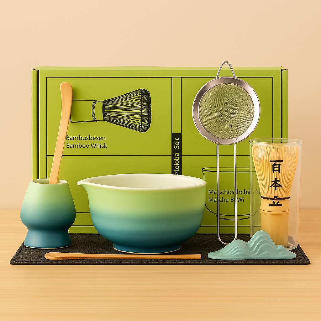Green Matcha Tea Set 2/7pcs Handmade Bamboo Whisk, Brush & Bowl ...
