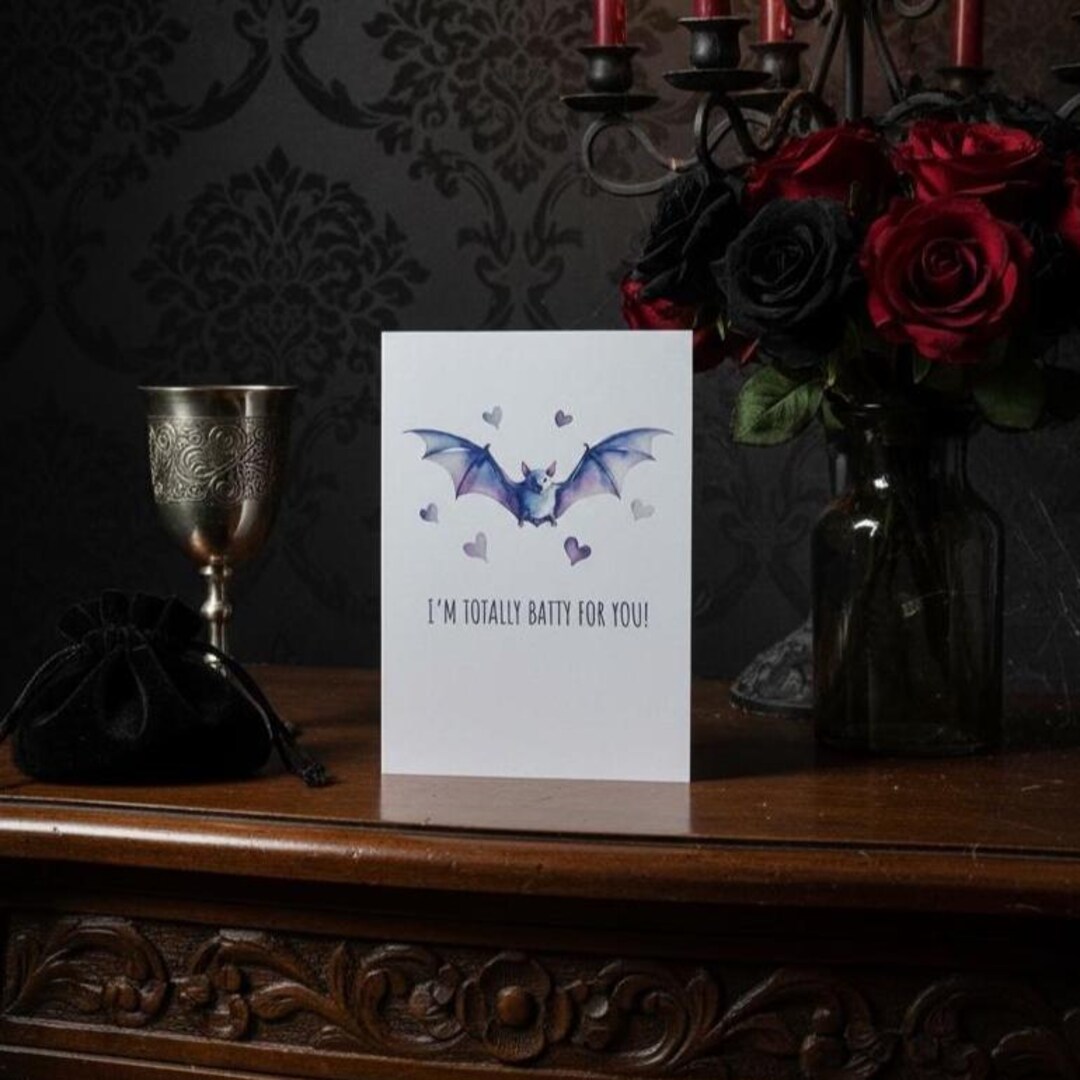 Pastel Goth Bat With Hearts Greeting Card, Dark Humor - Etsy