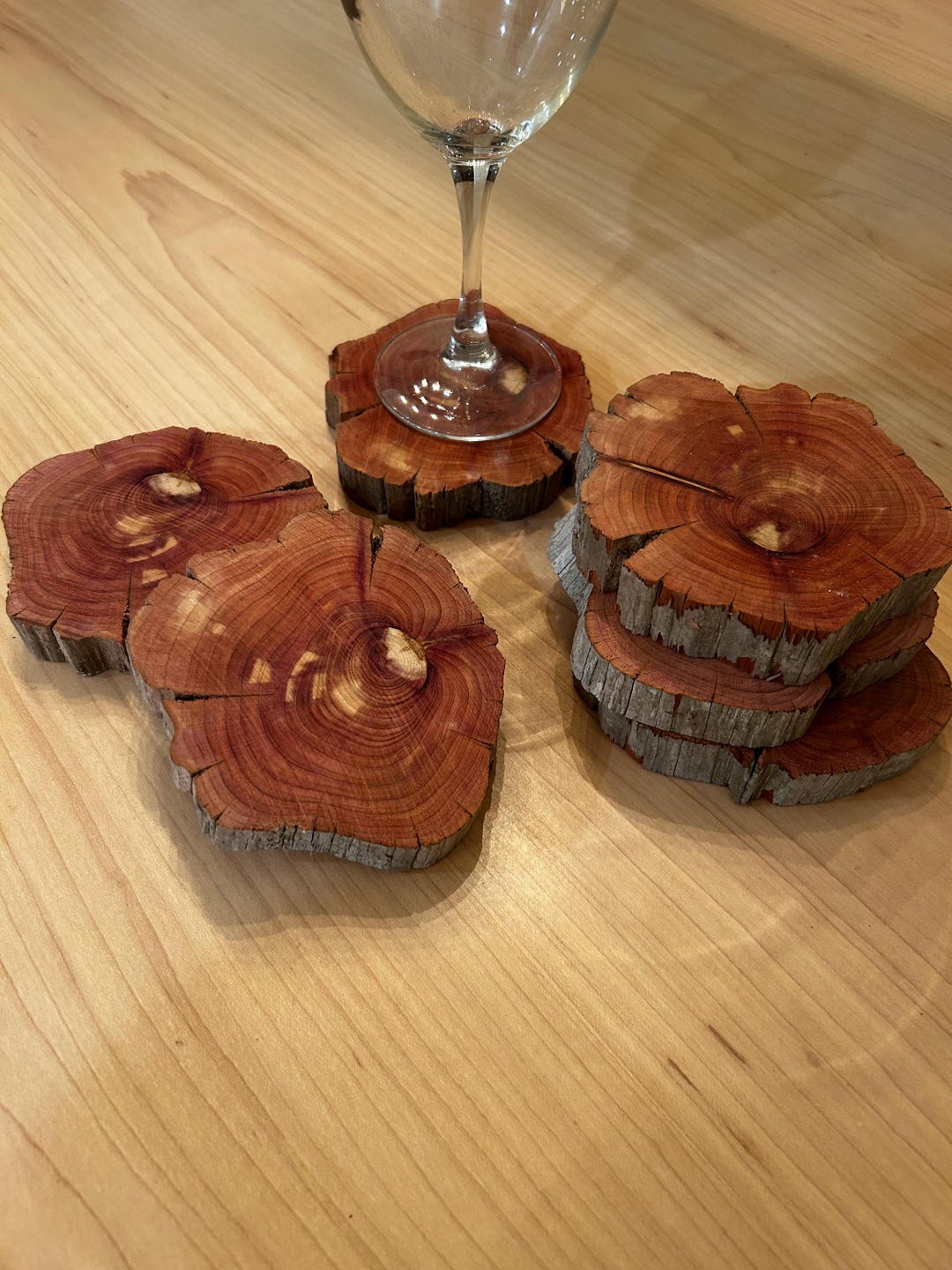 Rustic Cedar Coaster Gift for Him Live Edge Coaster Set of 6 Coaster ...