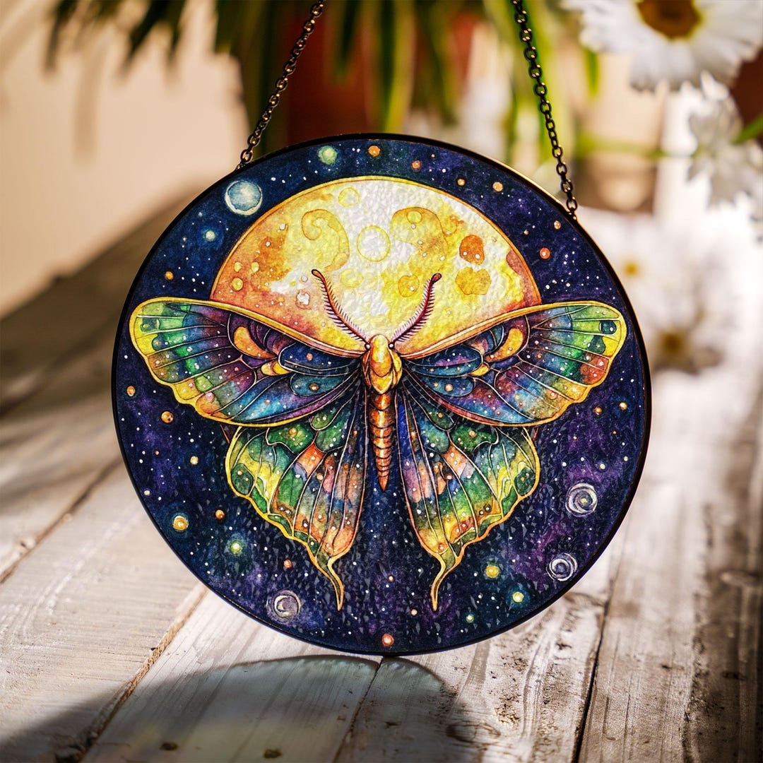 Rainbow Luna Moth Suncatcher, Cosmic Moth Stained Glass, Moonlight ...
