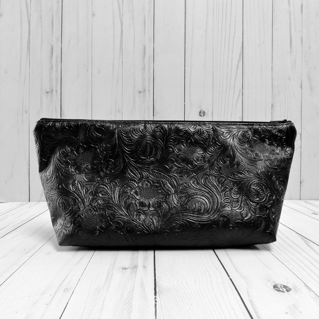 Embossed Black Vinyl Zipper Pouch: Travel Cosmetic Bag - Etsy