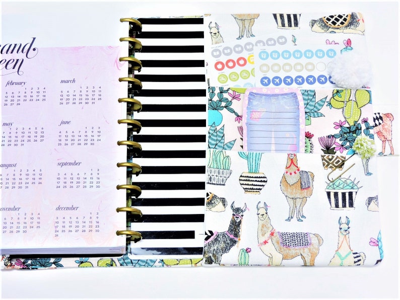 Llama Succulent Happy Planners Cover Monogram, Desert Cactus and Alpaca ...