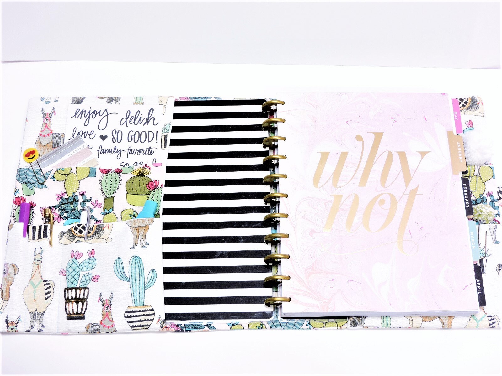 Llama Succulent Happy Planners Cover Monogram, Desert Cactus and Alpaca ...