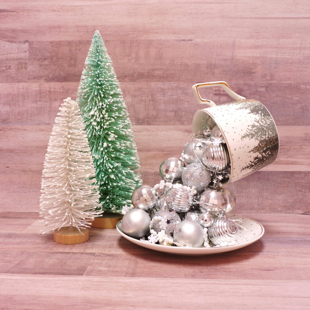 Silver Christmas Teacup Decor, Metallic Floating Teacup Christmas ...