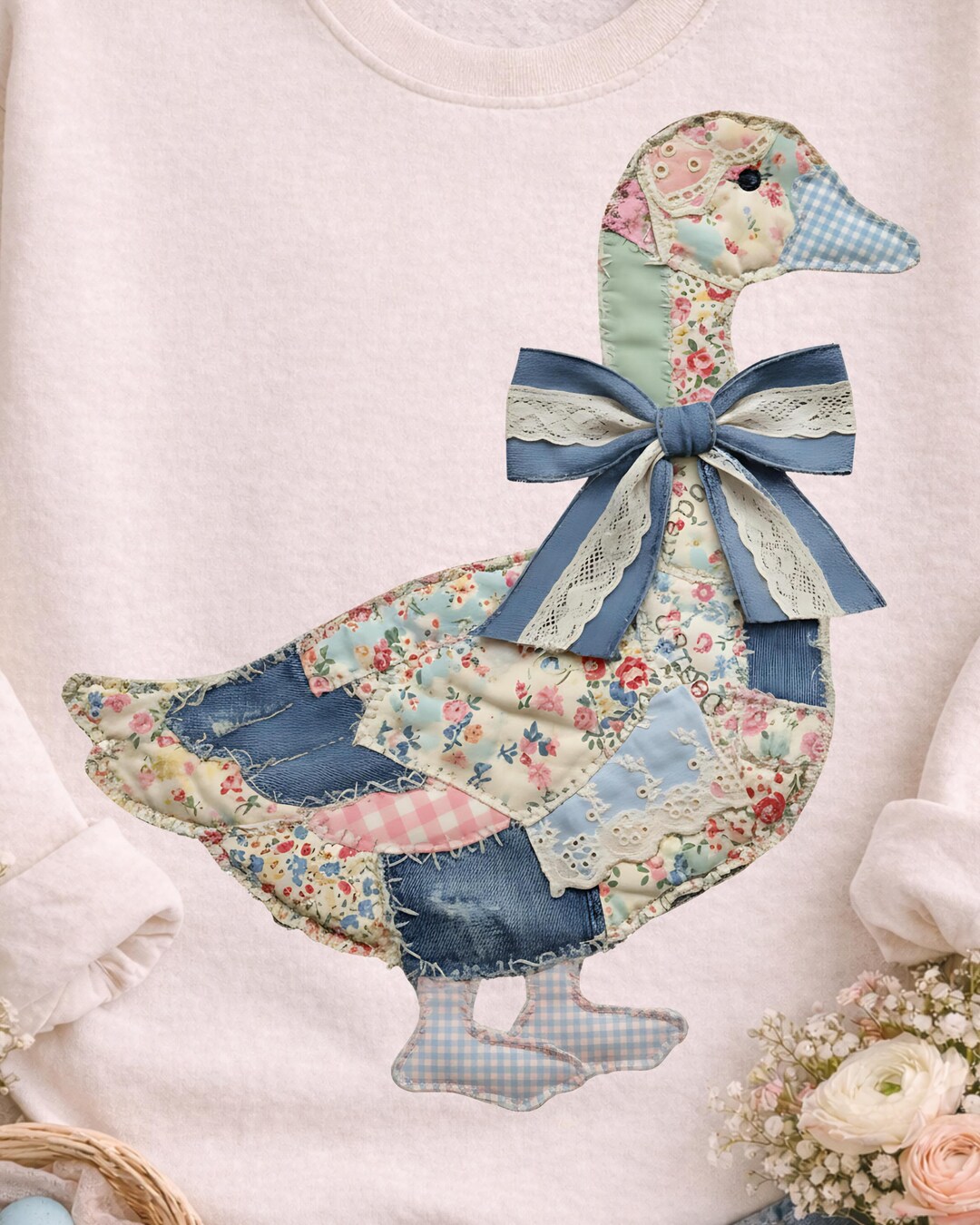 Patchwork Easter Duck PNG, Vintage Pastel Denim Appliqué Style Art ...