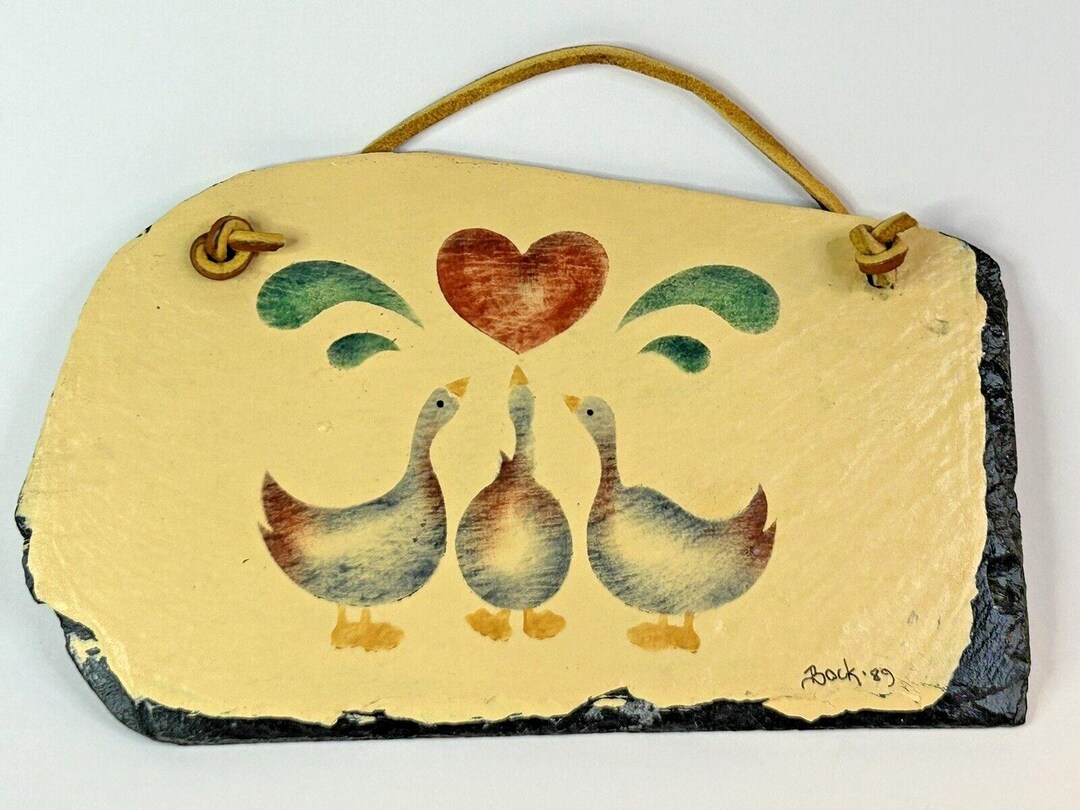 Hand Painted Slate Shingle Wall Hanging Folk Art Farmhouse Country ...