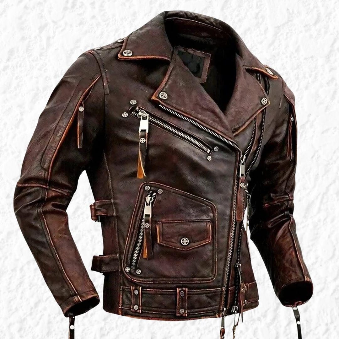 Handmade Vintage Brando Biker Jacket – Distressed Brown Cowhide Bomber ...