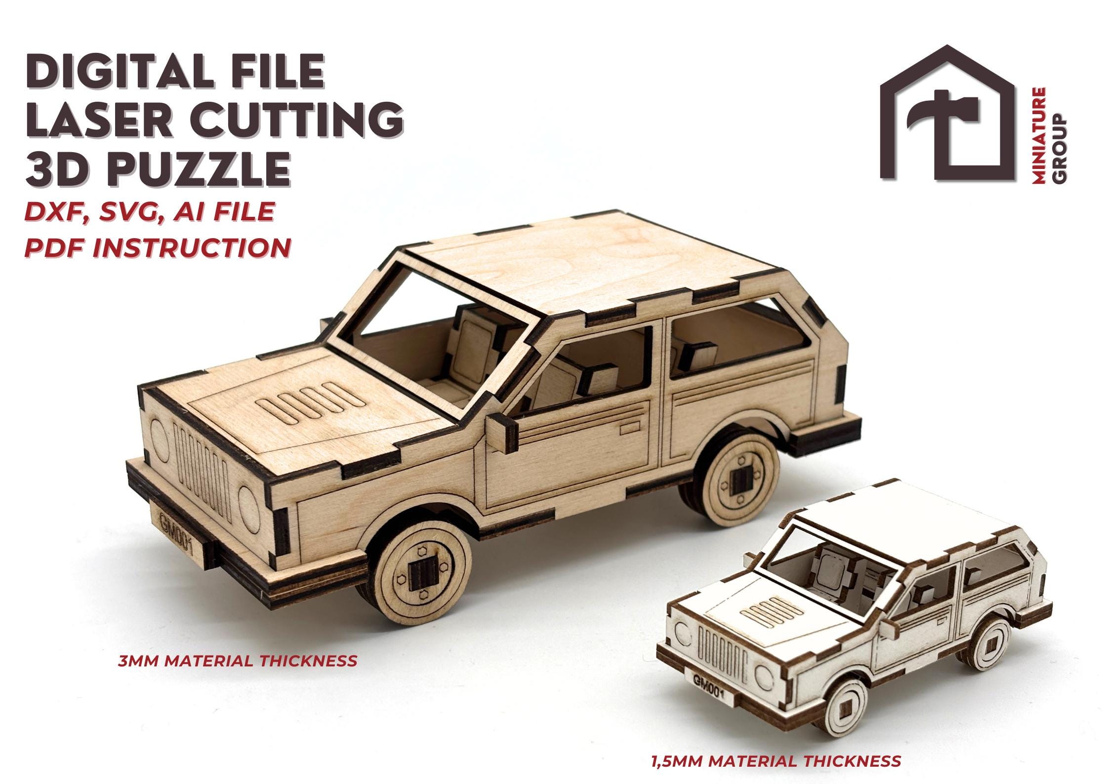 Car 3d Puzzles, DIGITAL FILE DXF Svg Ai for Laser Cutter, Car Model ...