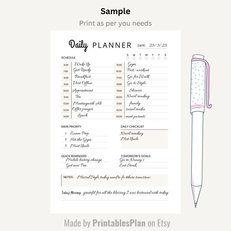 Printable Digital Planner | Editable Fillable Daily Planner ...
