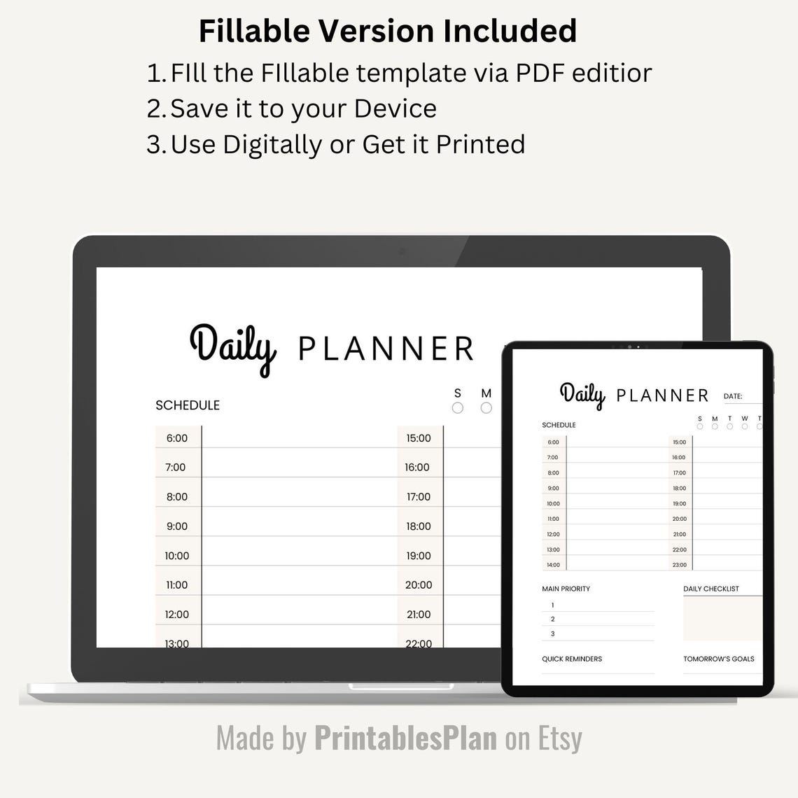 Printable Digital Planner | Editable Fillable Daily Planner ...