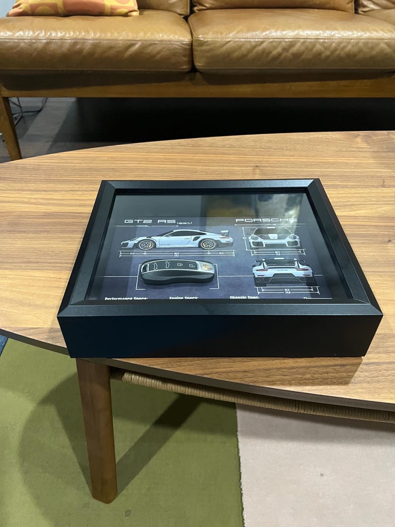 Porsche GT2 RS Blueprint & Key Shadow Box| Wall Motivational Decor ...