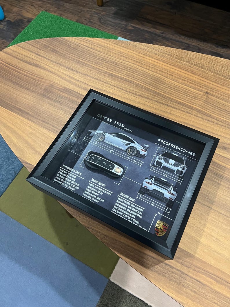 Porsche GT2 RS Blueprint & Key Shadow Box| Wall Motivational Decor ...