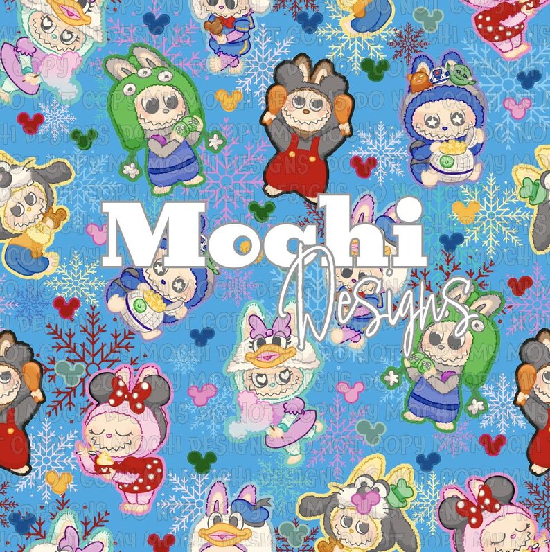 Labubu Monster Winter Holiday Tossed Blue Christmas Snowflake Paper ...