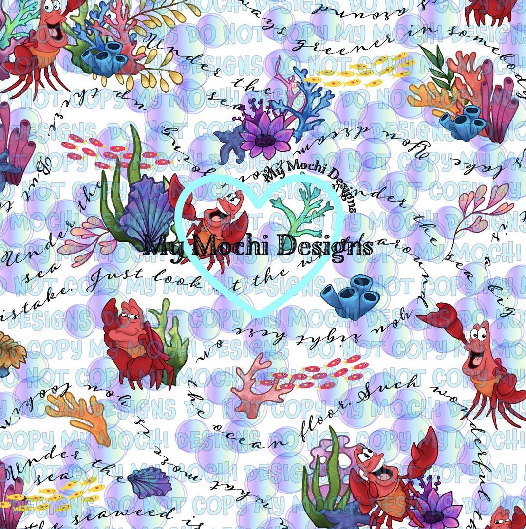 Sebastian Under the Sea Little Mermaid White Digital Seamless Pattern ...