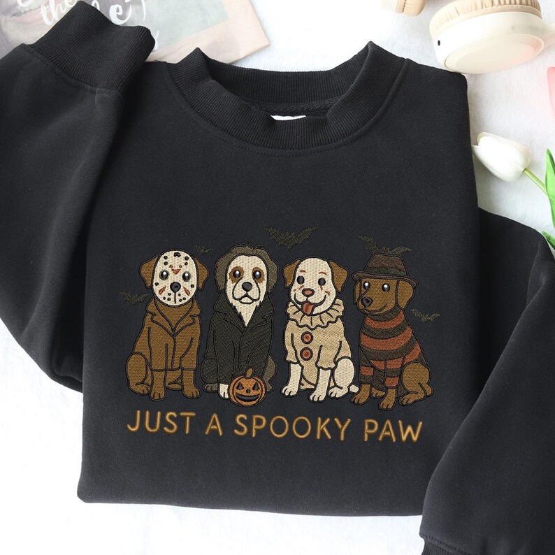 Embroidery Just A Spooky Paw File, Halloween Dog Embroidered, Halloween ...